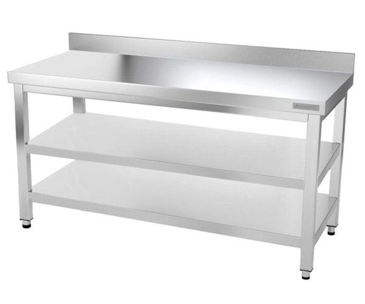 Nerūdijančio plieno darbo stalai su dvejomis lentynomis - 700mm gylio ...
